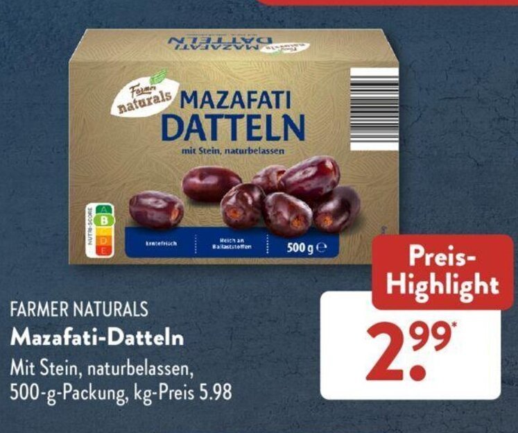 Farmer Naturals Mazafati Datteln 500 g Packung Angebot bei Aldi Süd
