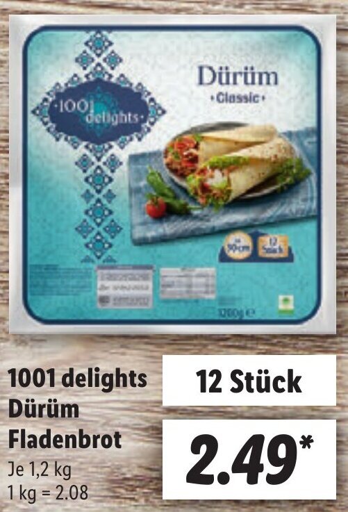 1001 Delights Dürüm Fladenbrot 1,2 kg Angebot bei Lidl