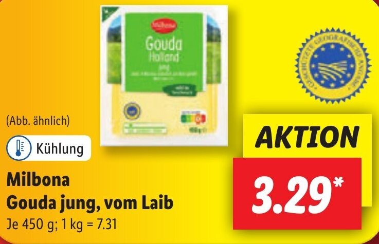 Milbona Gouda jung, vom Laib 450 g Angebot bei Lidl