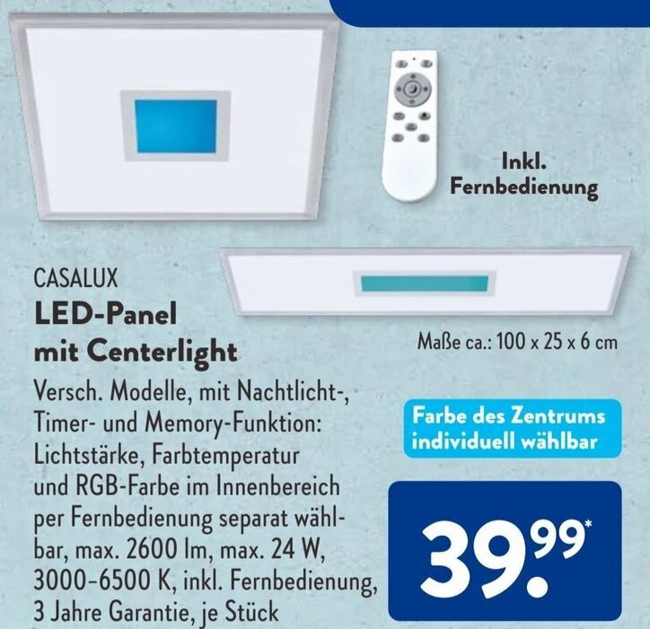 Casalux LED Panel mit Centerlight Angebot bei Aldi Süd