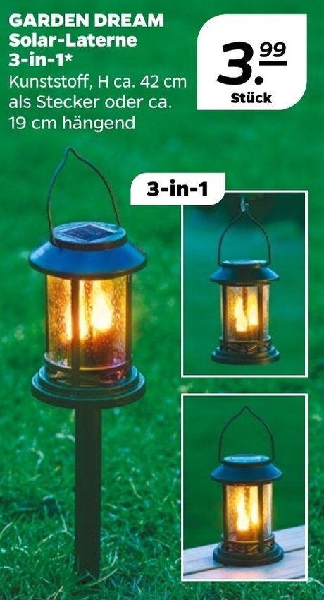Garden Dream Solar Laterne 3in1 Angebot bei NETTO