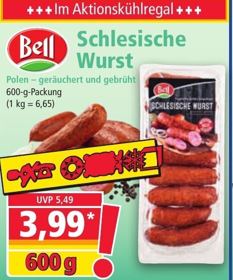 Bell Schlesische Wurst Polen geräuchert und gebrüht 600g Angebot bei Norma