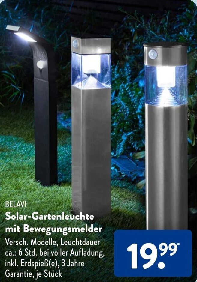 Belavi Solar Gartenleuchte mit Bewegungsmelder Angebot bei Aldi Süd