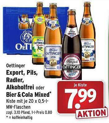Oettinger export, pils, radler, alkoholfrei oder bier & cola mixed ...
