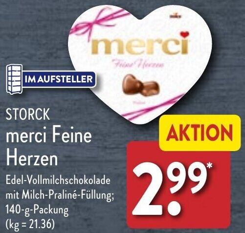Storck Merci Feine Herzen 140 g Packung Angebot bei Aldi Nord