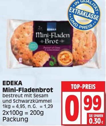 Edeka Mini Fladenbrot 200g Packung Angebot bei Edeka