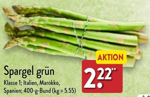 Spargel grün 400 g Bund Angebot bei Aldi Nord