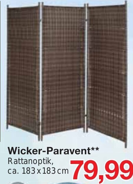 Wicker Paravent Rattanoptik ca. 183 x 183 cm Angebot bei Jawoll