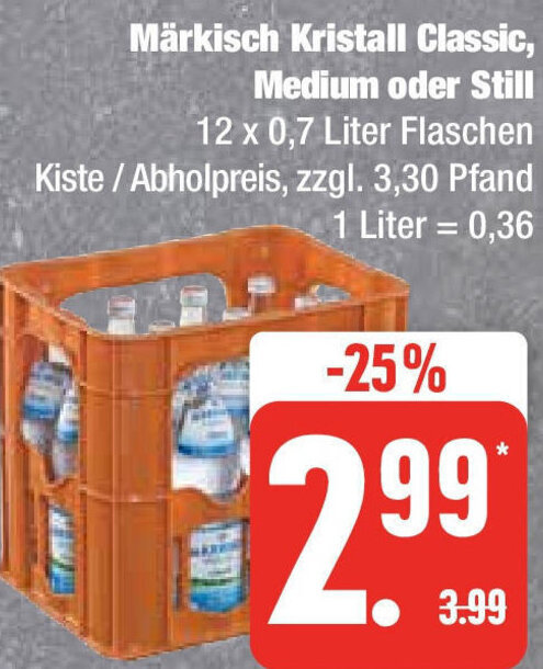 Märkisch Kristall Classic, Medium oder Still 12x0,7 L Angebot bei Edeka