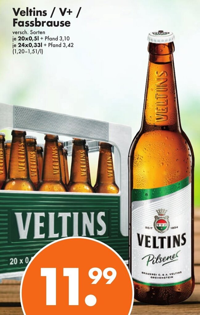 Veltins / V+ / Fassbrause 20x0,5/24x0,33 L Angebot bei Trink und Spare
