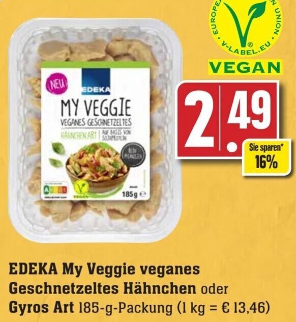 EDEKA My Veggie veganes Geschnetzeltes Hähnchen oder Gyros Art 185-g ...