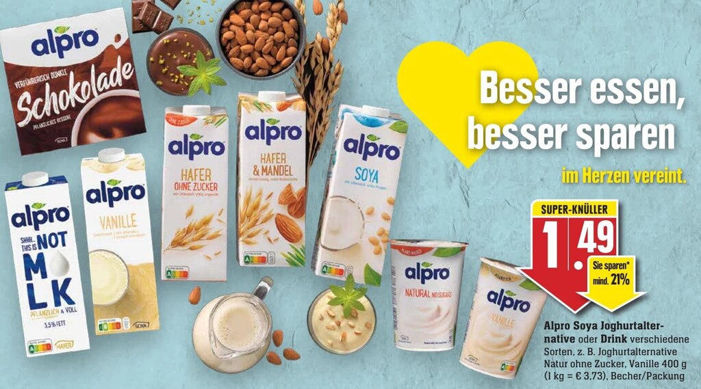 Alpro Soya Joghurtalter-native oder Drink 400 g Angebot bei Edeka