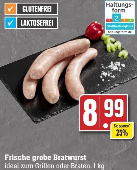 Frische grobe Bratwurst 1 kg Angebot bei Edeka