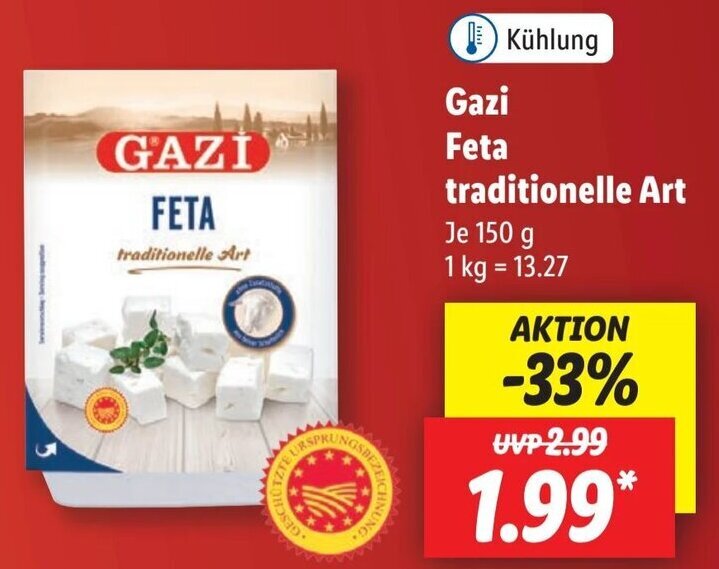 Gazi Feta traditionelle Art 150 g Angebot bei Lidl