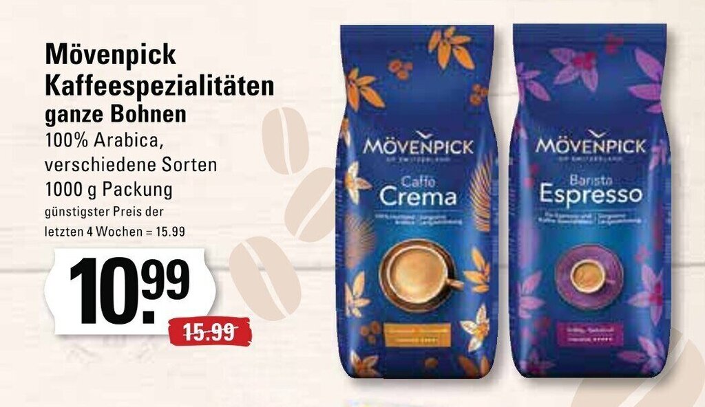 Mövenpick Kaffeespezialitäten ganze Bohnen 1kg Angebot bei Edeka