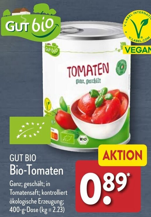 GUT BIO Bio-Tomaten 400 g Dose Angebot bei Aldi Nord