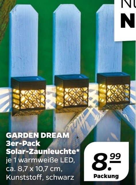 GARDEN DREAM 3er-Pack Solar-Zaunleuchte* Angebot bei NETTO