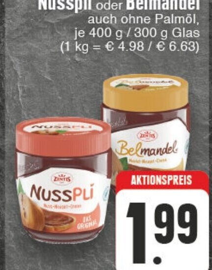 Zentis Nusspli oder Belmandel 400/300g Angebot bei Edeka Wegner