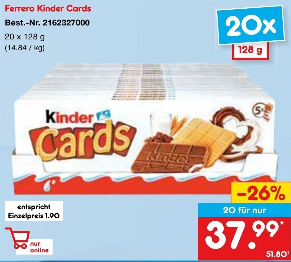 Ferrero Kinder Cards 20 x 128 g Angebot bei Netto Marken-Discount