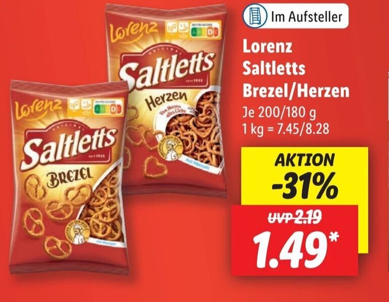 Lorenz Saltletts Brezel/Herzen Je 200/180 g Angebot bei Lidl