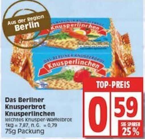 Das Berliner Knusperbrot Knusperlinchen 75g Packung Angebot bei Edeka