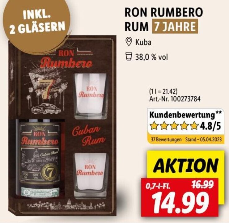RON RUMBERO RUM 7 JAHRE 0,7 L-Fl. Angebot bei Lidl