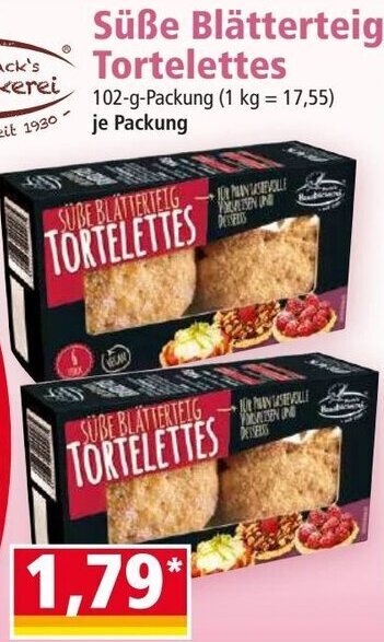 Hack's Hausbäckerei Süße Blätterteig Tortelettes 102-g-Packung Angebot ...