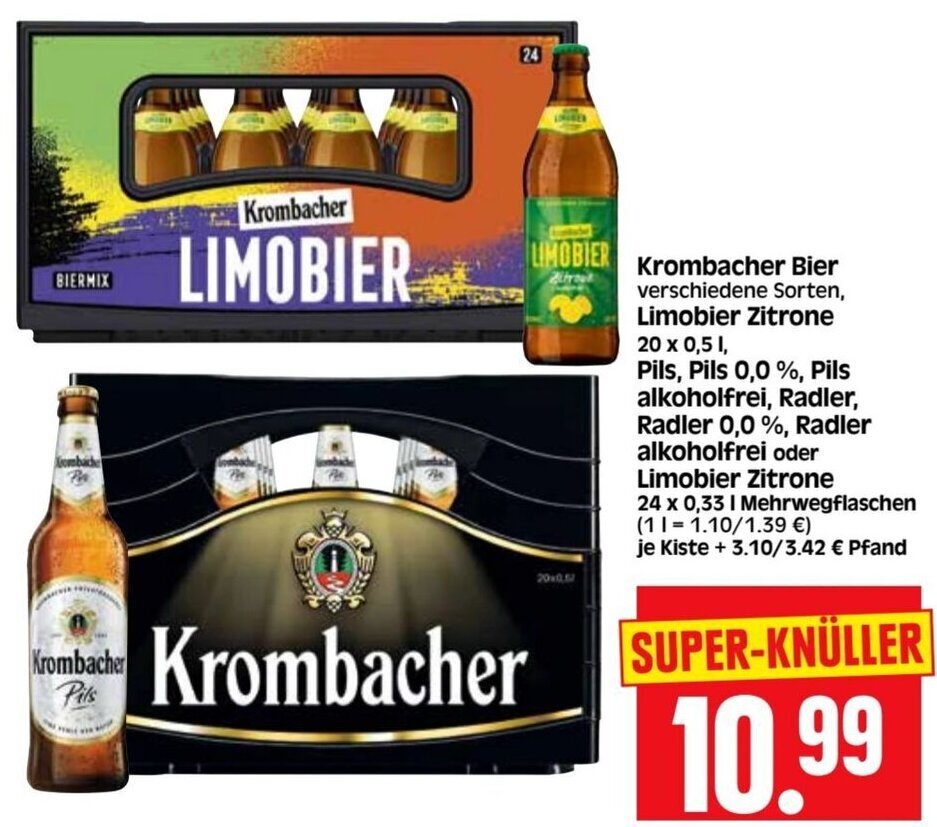 Krombacher Bier, Limobier Zitrone 20x0,5 L Angebot bei Edeka Herkules