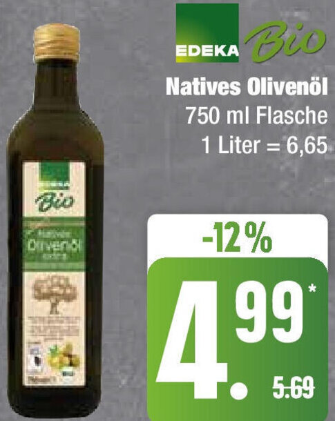 EDEKA Bio Natives Olivenöl 750 ml Flasche Angebot bei Edeka