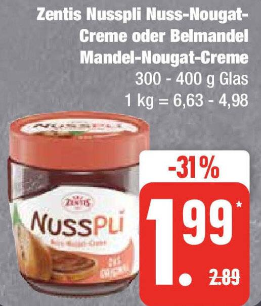 Zentis Nusspli Nuss-Nougat-Creme oder Belmandel Mandel-Nougat-Creme 300 ...
