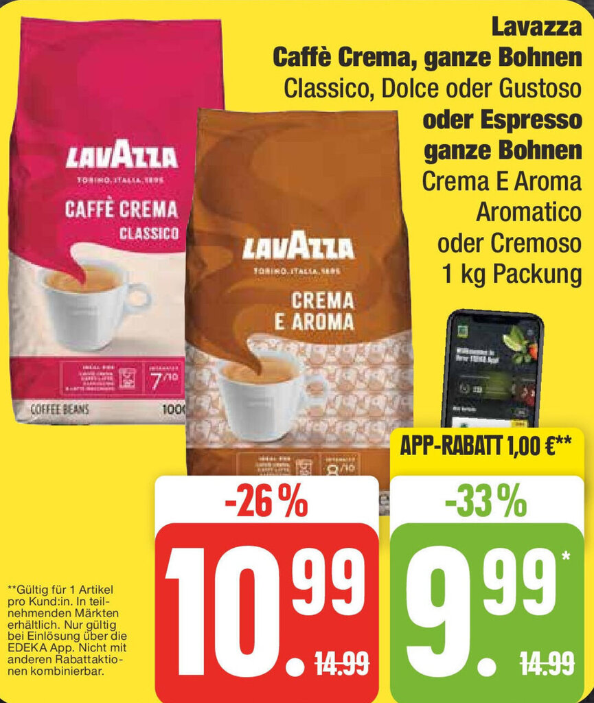Lavazza Caffè Crema, ganze Bohnen oder Espresso ganze Bohnen 1 kg ...