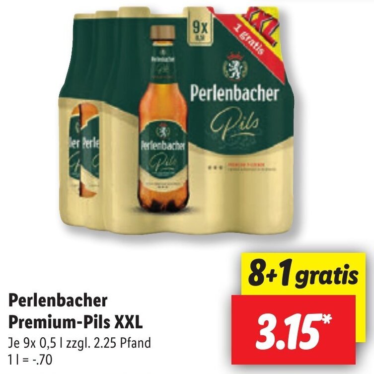 Perlenbacher Premium-Pils XXL 9x 0,5 L Angebot bei Lidl