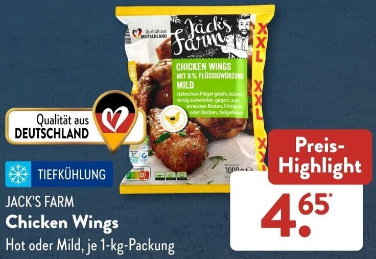 JACK'S FARM Chicken Wings 1 kg Packung Angebot bei Aldi Süd