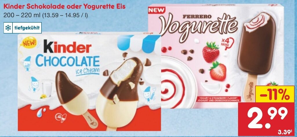 Kinder Schokolade oder Yogurette Eis 200-220 ml Angebot bei Netto ...