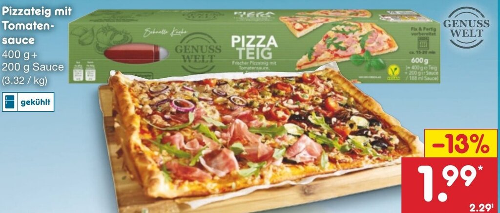 GENUSS WELT Pizzateig mit Tomatensauce 400 g+200 g Sauce Angebot bei ...