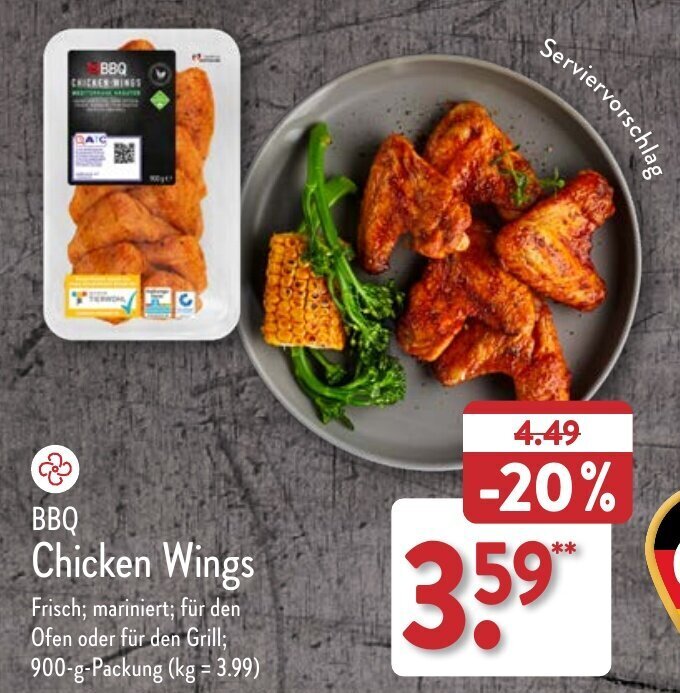 BBQ Chicken Wings 900 g Packung Angebot bei Aldi Nord