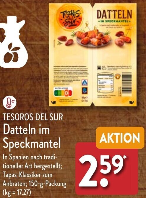 TESOROS DEL SUR Datteln im Speckmantel 150 g Packung Angebot bei Aldi Nord