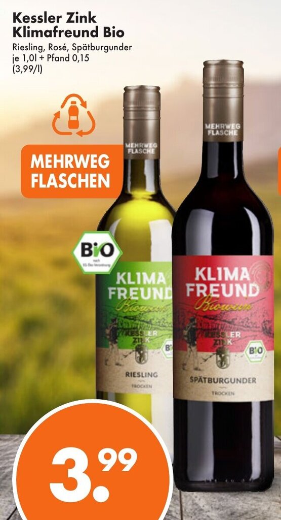 Kessler Zink Klimafreund Bio Riesling, Rosé, Spätburgunder 1L Angebot ...