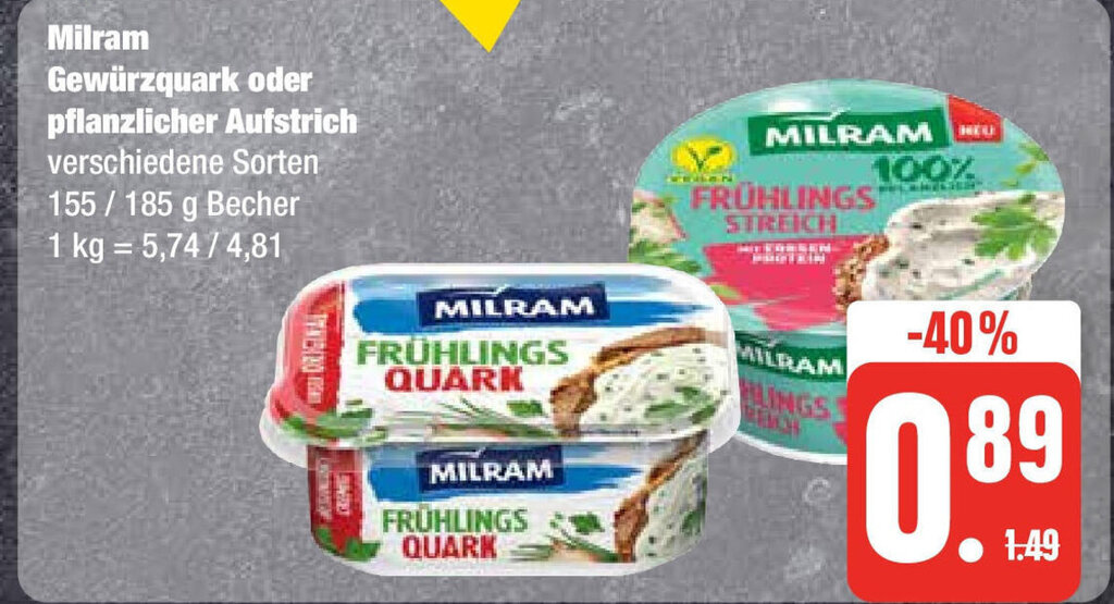 Milram Gewürzquark oder pflanzlicher Aufstrich 155/185 g Angebot bei Edeka