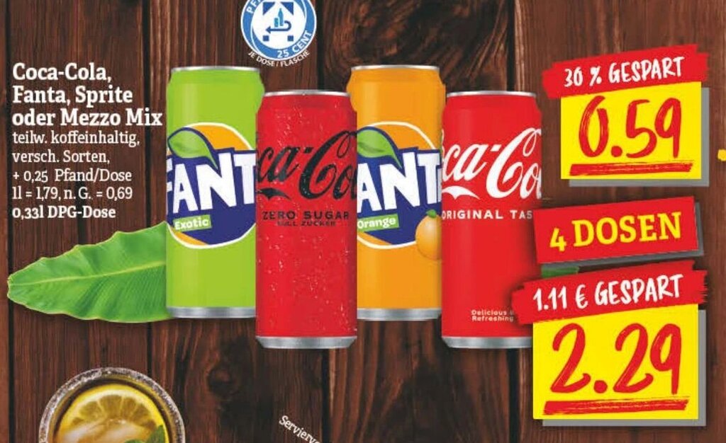 Coca-Cola, Fanta, Sprite oder Mezzo Mix 0,33 L DPG Dose Angebot bei NP ...