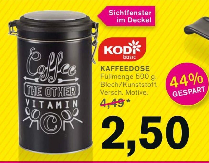 KODI basic KAFFEEDOSE Füllmenge 500 g. Angebot bei KODi