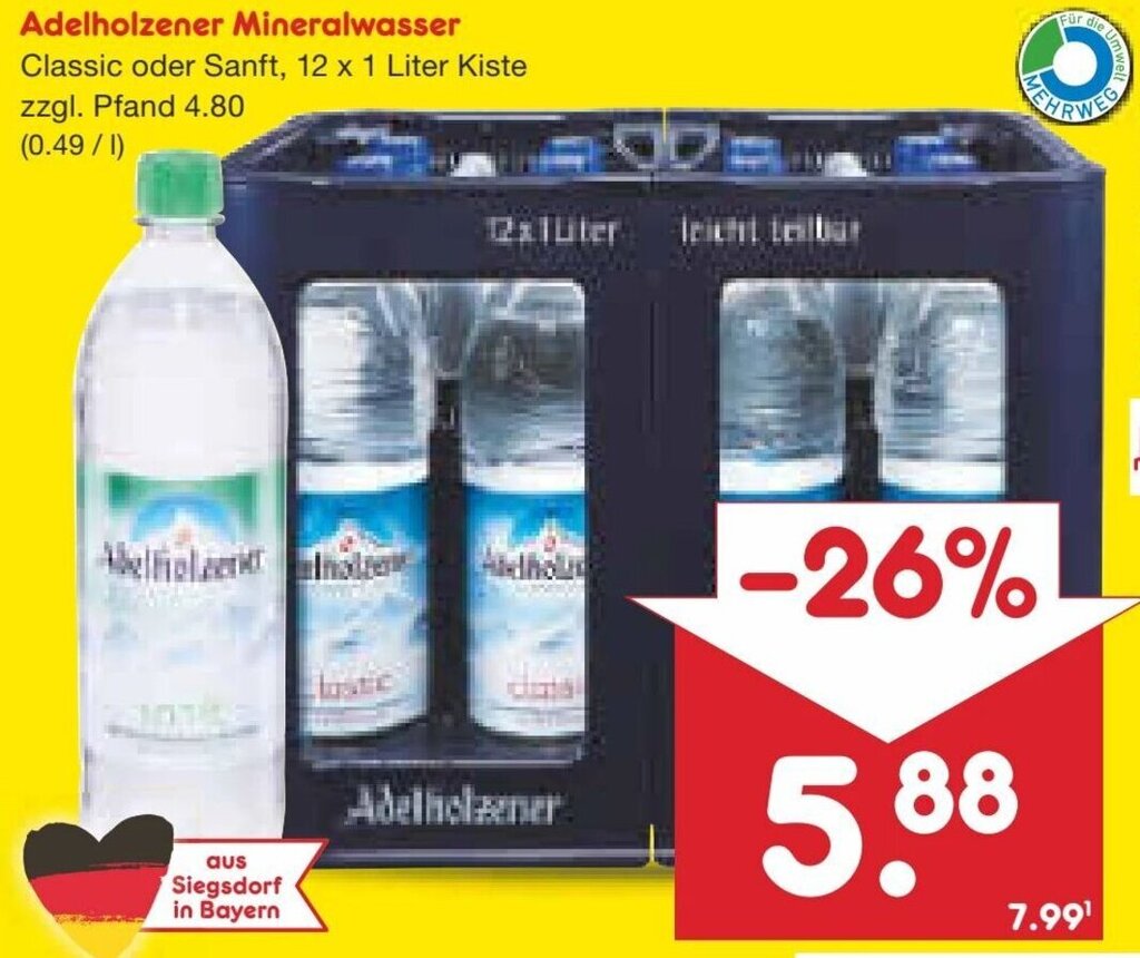 Adelholzener Mineralwasser 12 x 1 Liter Kiste Angebot bei Netto Marken ...