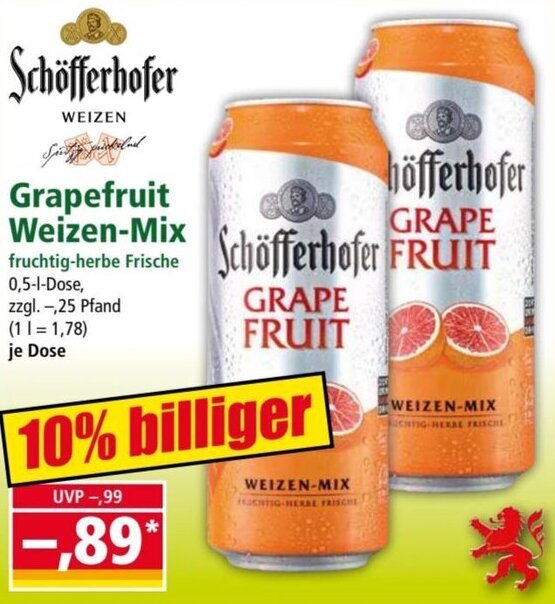 Schöfferhofer Grapefruit Weizen-Mix 0,5 L Dose Angebot bei Norma