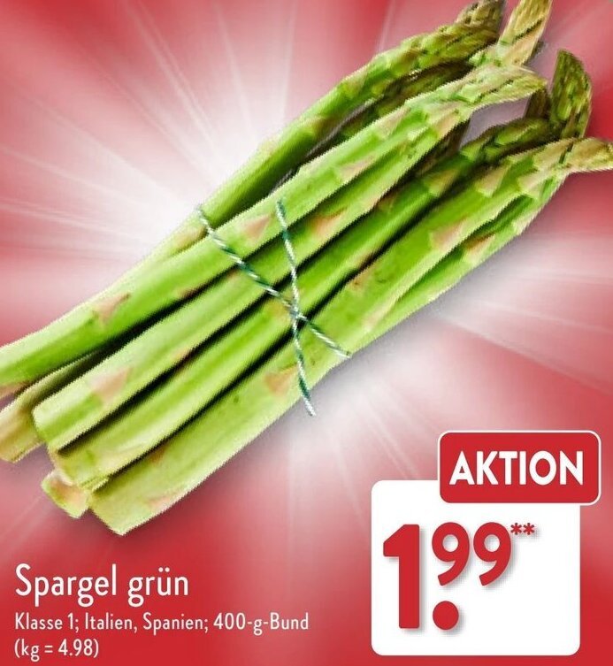 Spargel grün 400 g Bund Angebot bei Aldi Nord