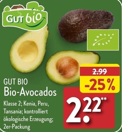 GUT BIO Bio-Avocados 2er Packung Angebot bei Aldi Nord