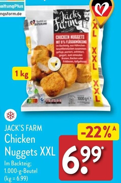 JACK'S FARM Chicken Nuggets XXL 1 kg Angebot bei Aldi Nord
