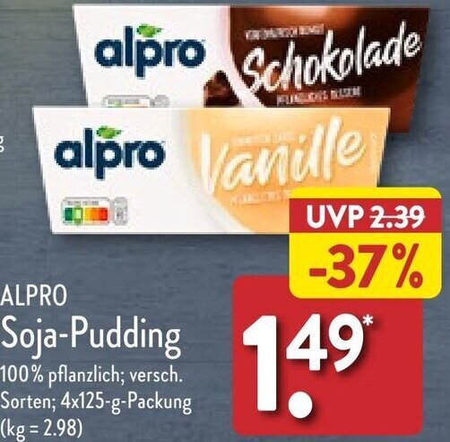 ALPRO Soja-Pudding 4x125 g Packung Angebot bei Aldi Nord