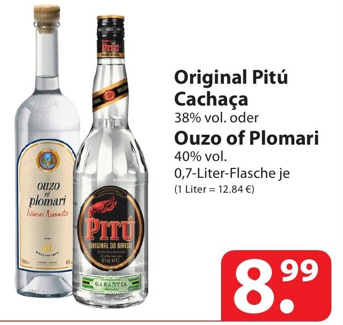 Original Pitú Cachaça oder Ouzo of Plomari 0,7-Liter Angebot bei Famila ...