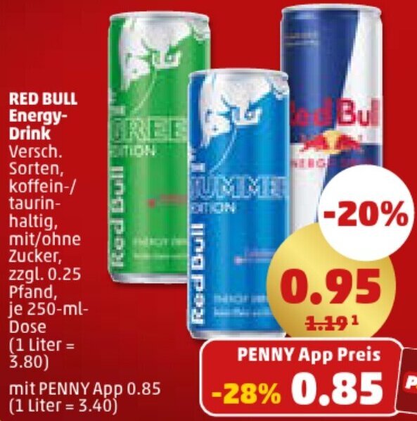RED BULL Energy Drink 250 ml Dose Angebot bei PENNY