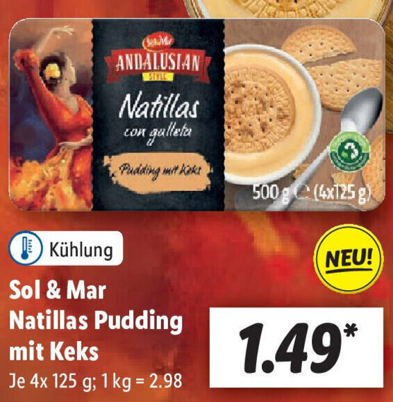 Sol & Mar Natillas Pudding mit Keks 4x125 g Angebot bei Lidl